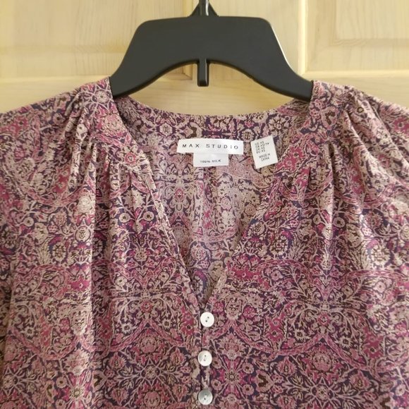 Max Studio | Tops | Max Studio Floral Silk Blouse | Poshmark